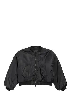 Balenciaga Zip-up Bomber Jacket With Embroidered Logo - Black