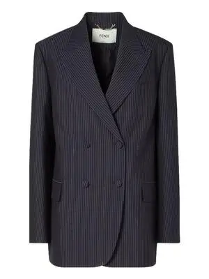 Fendi Double-breasted Pinstriped Blazer - Blue