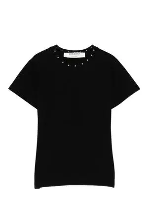 KIMHEKIM Short Sleeve T-shirt With Embellished Neckline - Black