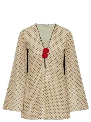 Oseree Long-sleeved Dress With V-neck And Embellished Detail - Nude