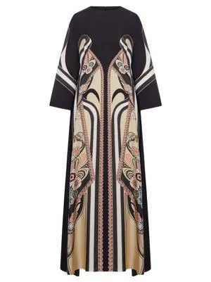 La DoubleJ Crew-neck Silk Maxi Dress With Printed Design - Black
