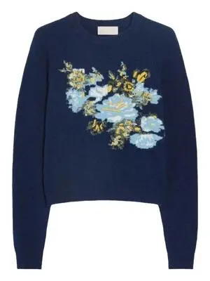 IBLUES Floral Embroidered Crew Neck Sweater - Blue