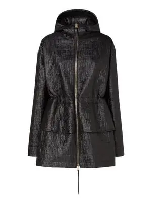 Fendi Ff Quilted Drawstring Waist Hooded Parka - Black