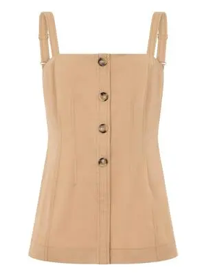 Veronica Beard Fitted Button-front Top - Khaki