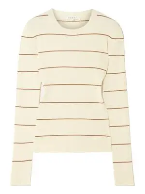 FRAME Striped Ribbed Long Sleeve T-shirt - White