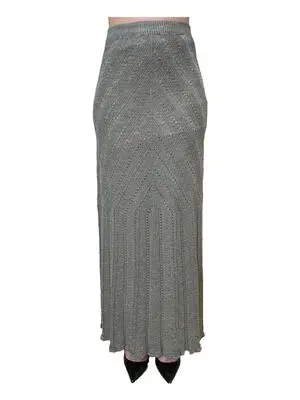 TWINSET Chevron Pleated Knitted Maxi Skirt With Metallic Threads - Gray