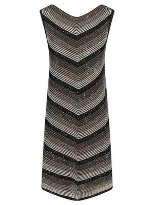 D.exterior Sleeveless Striped V-neck Dress - Black