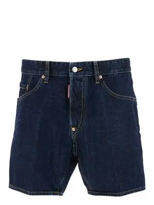 Dsquared2 Logo Patch Contrast Stitched Denim Shorts - Blue