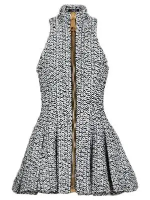Balmain Sleeveless Flared Tweed Dress - Gray