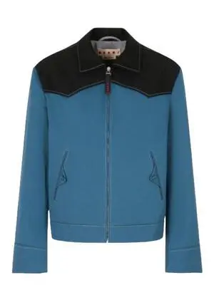 Marni Water-repellent Gabardine Jacket With Contrast Yokes - Blue