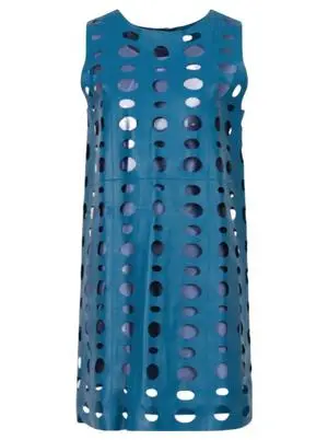 Marni Sleeveless Leather Cut-out Mini Dress - Blue