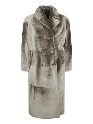 YVES SALOMON Double-breasted Sheepskin Coat - Grey