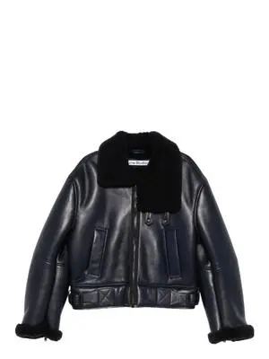 Acne Studios Leather Zip-up Jacket With Buckle Detail - Navy Blue