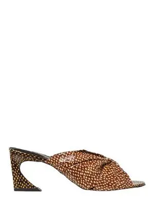 Fendi Peppered Falena Motif Calfskin Slides - Brown