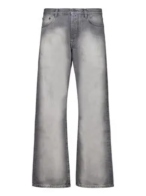 Off-White Diagonal Embroidery Slim Relaxed Jeans - Sun-faded Grey