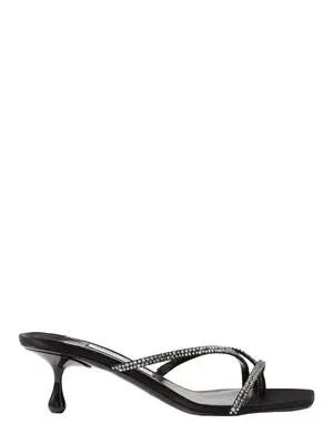 JIMMY CHOO Square Toe Embellished High Heel Sandals - Black