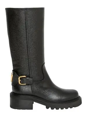VIA ROMA 15 Leather Buckled Knee High Boots - Black