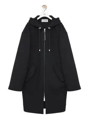 Loewe Hooded Zip-up Coat With Puzzle Zipper Pull - Black