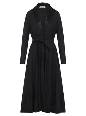 Alberta Ferretti Long Sleeve V-neck Belted A-line Dress - Black