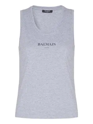 Balmain Sleeveless Crewneck Tank Top With Printed Logo - Gray