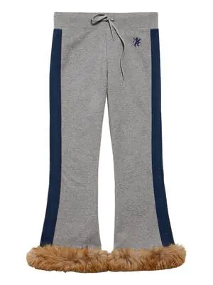 Balenciaga Flared Capri Sweatpants With Faux Fur Detail - Dark Hemp Grey/washed Navy Blue