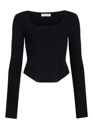 Alaïa Ribbed Corset Top - Black