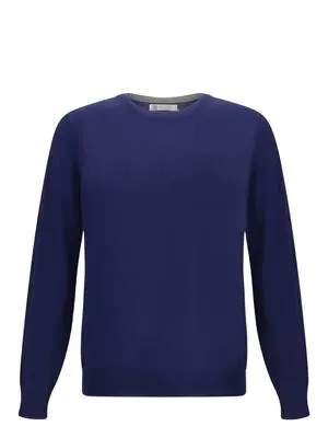 Brunello Cucinelli Ribbed Crew Neck Long Sleeve Sweater - Blue