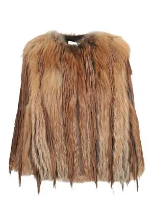 YVES SALOMON Long Fur Coat With Tassels - Brown