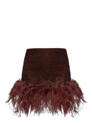 Oseree Lurex Thread Feather-detailed Mini Skirt - Brown