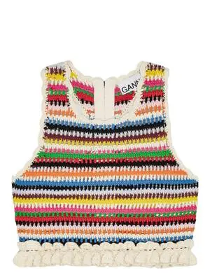 GANNI Crochet Frill Top - Multicolor