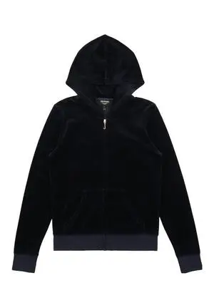 Juicy Couture Velour Zip-up Hooded Jacket With Embellished Logo - Black