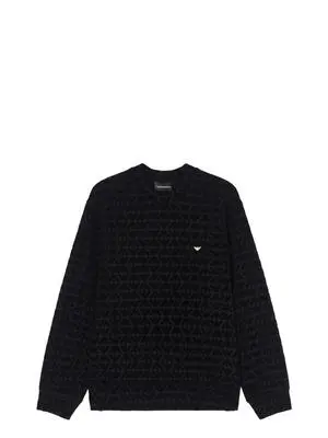 Emporio Armani Logo-embroidered Patterned Sweatshirt - Black