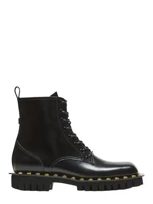 Balmain Glazed Leather Army Boots With Studded Sole - Black