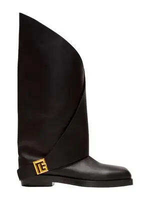 Balmain Twist Flat Leather Boots - Black