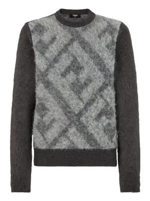 Fendi Crewneck Knitted Sweater With Ff Pattern - Gray