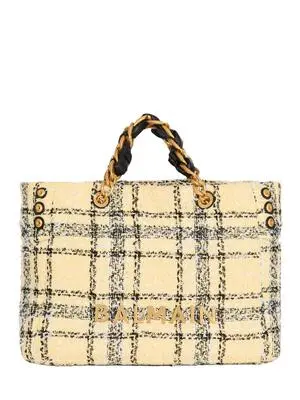 Balmain Balmain Plaid Tweed 1945 Tote Bag Yellow
