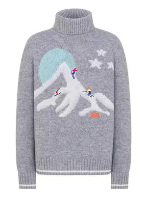 Dior Long-sleeved Sweater With Mountain Motif - Light Gray