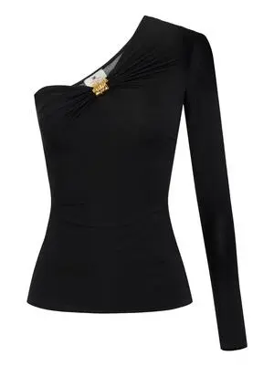 Elisabetta Franchi One-shoulder Draped Top With Jewelled Clasp - Black