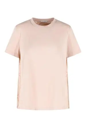 Moncler Short Sleeve T-shirt With Embroidered Logo And Ventilation Detail - Pink