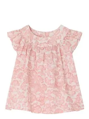 Bonpoint Organic Cotton Voile Blouse With Ruffled Sleeves - Pink