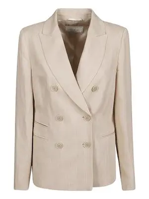 Peserico Double-breasted Cut-out Collar Suit Jacket - Nude