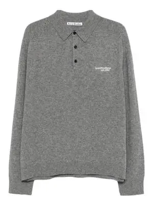 Acne Studios Logo Knit Polo Sweater - Dark Gray