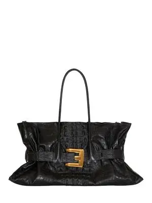 Balmain Xl Anthem Bag In Embossed Crocodile-print Calfskin - Black