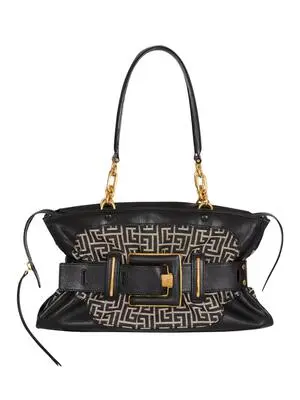 Balmain Monogram Jacquard & Leather Belt Bag - Black