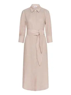 Marella Linen Shirt Dress With Rhinestone Embellishments And Belt - Pink