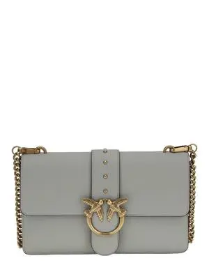 Pinko Logo Plaque Chain Linked Crossbody Bag - Gray