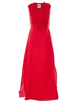 Farm Rio 3d Floral Appliqué Maxi Dress - Red