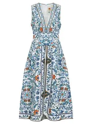 FARM RIO Farm Rio Floral Print V-Neck Sleeveless Midi Dress