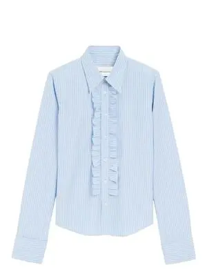 Ami Ruffled Stripe Shirt - Cashmere Blue/white