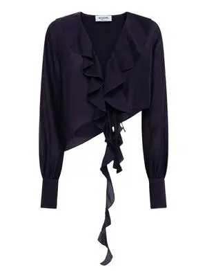 BLUGIRL Ruffled Asymmetrical Wrap Top - Black